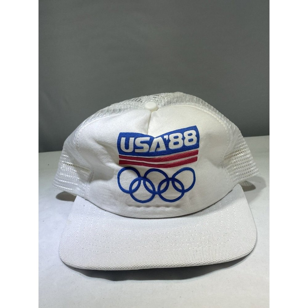 Vtg Usa 1988 ‘88 Olympic Hat White Mesh Snapback 80s … - Gem